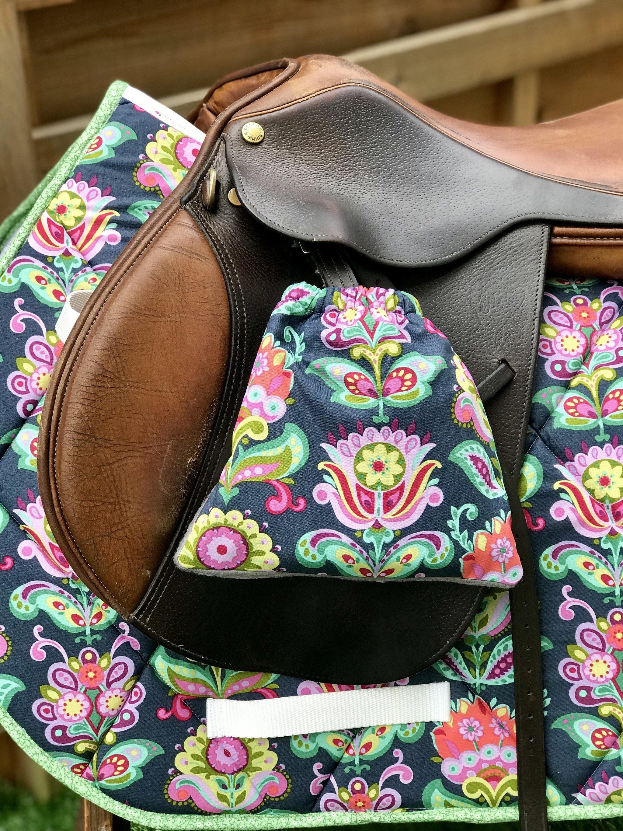 English Stirrup Covers-Grey Flower-Sister Sue's Closet